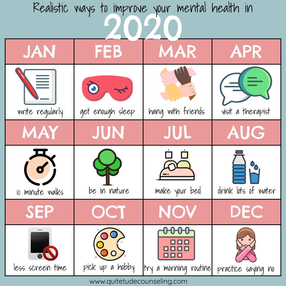 2020: A Month-to-Month Mental Health Calendar – Q U I E T U D E counseling